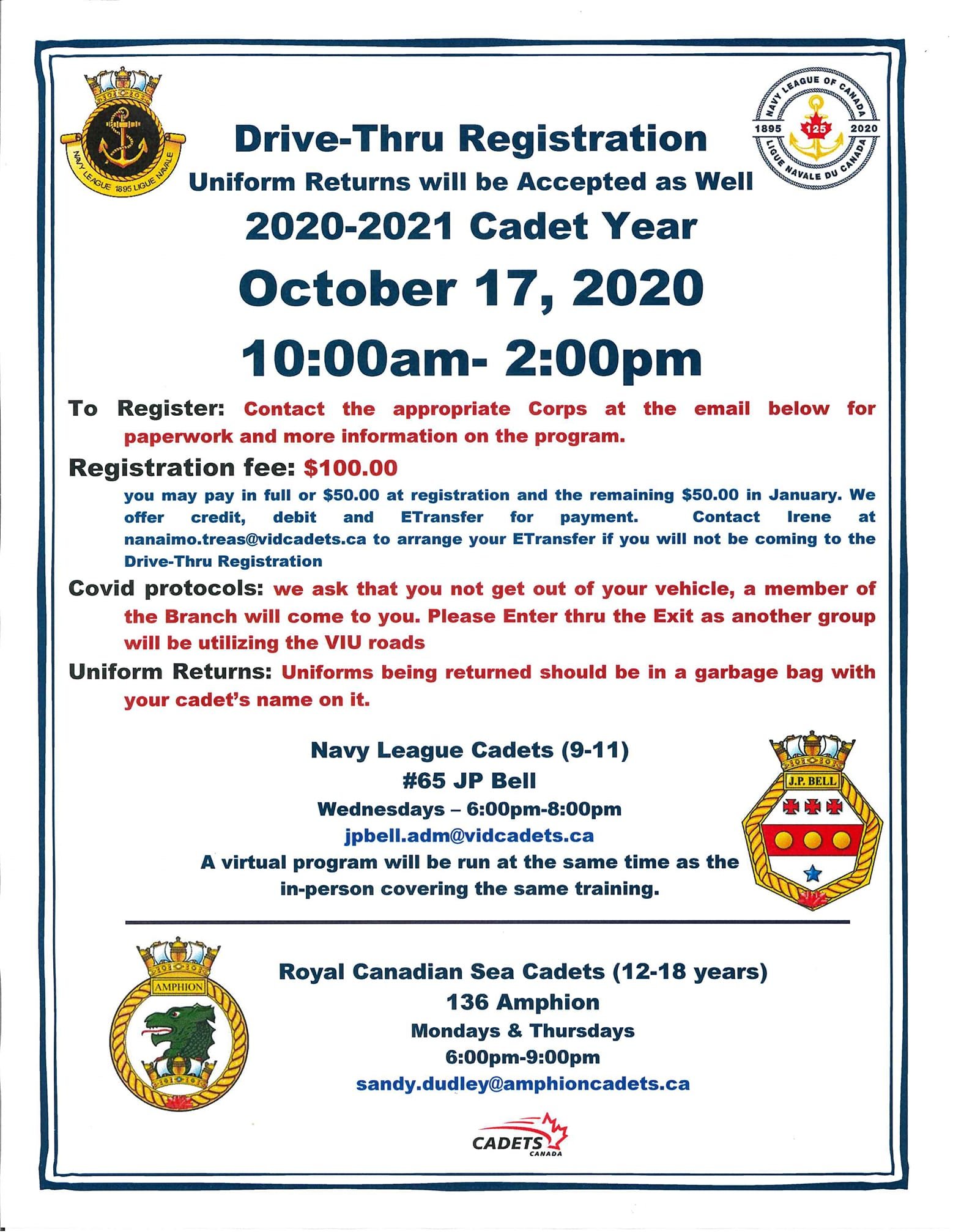 20201017 Drive Thru Registration » RCSCC AMPHION